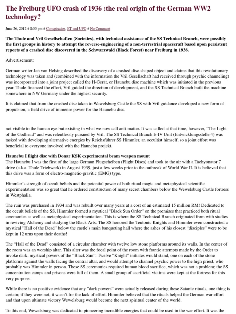 UFO The Freiburg UFO Crash of 1936 The Real Origin of The German WW2 ...