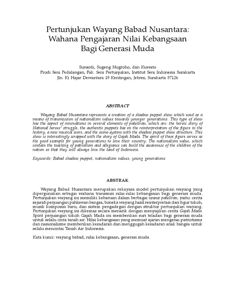Wayang Babad: Media Nilai Kebangsaan | PDF