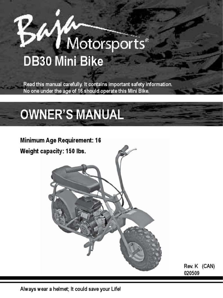 Manual Baja DB30 Racer Mini Bike | Motor Oil | Carburetor