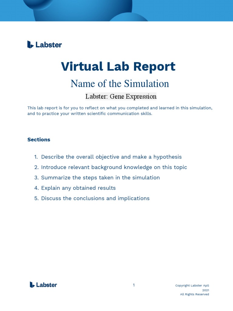 Virtual Lab Report: Name of The Simulation | PDF | Complementary Dna ...