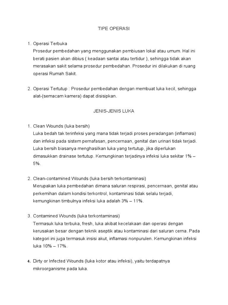 Jenis Operasi dan Klasifikasi Luka | PDF | Pengembangan Diri | Sains ...
