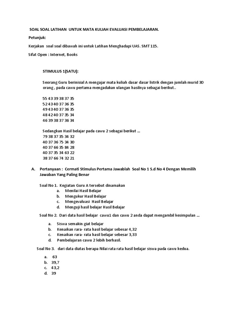 Template - SOAL LATIHAN (BAHAN UAS) EVALUASI PEMBELAJARAN | PDF | Metode & Bahan Ajar