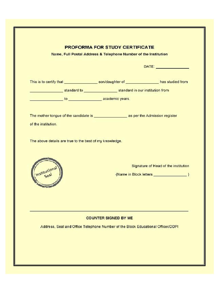 Study Certificate Format For School and College Students | PDF