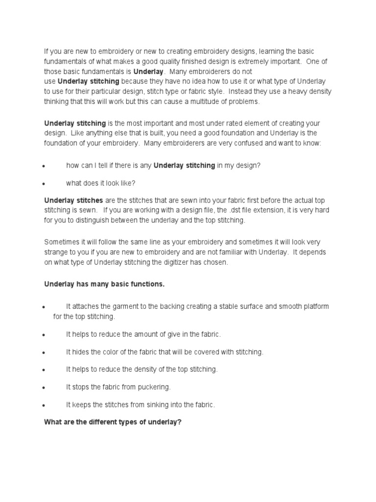 Underlay 101 | PDF | Embroidery | Textiles