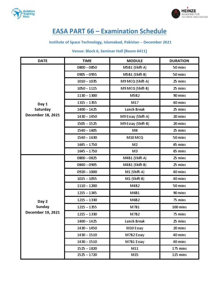 EASA Part 66 Exam Schedule 2021 | PDF