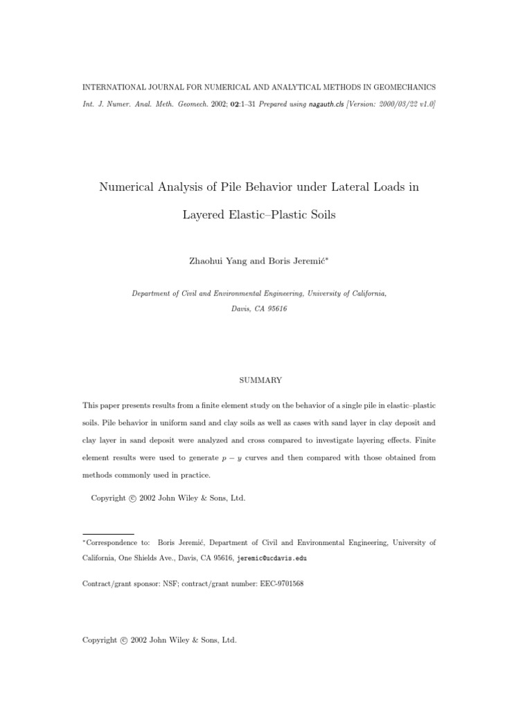 0013 - Numerical Analysis of Pile Behavior Under Lateral Loads | PDF