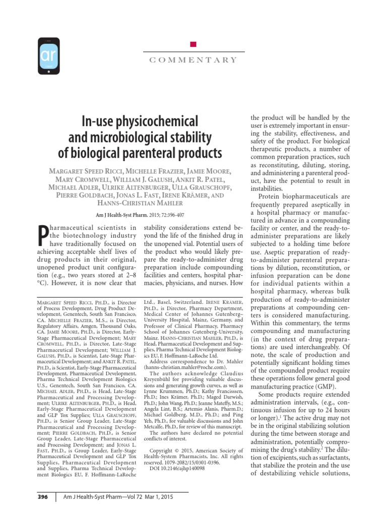 Institution in Use Physiocochemical and Microbiological Stability | PDF ...