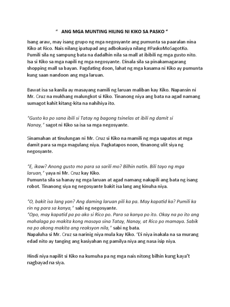 Ang Mga Munting Hiling Ni Kiko Sa Pasko | PDF