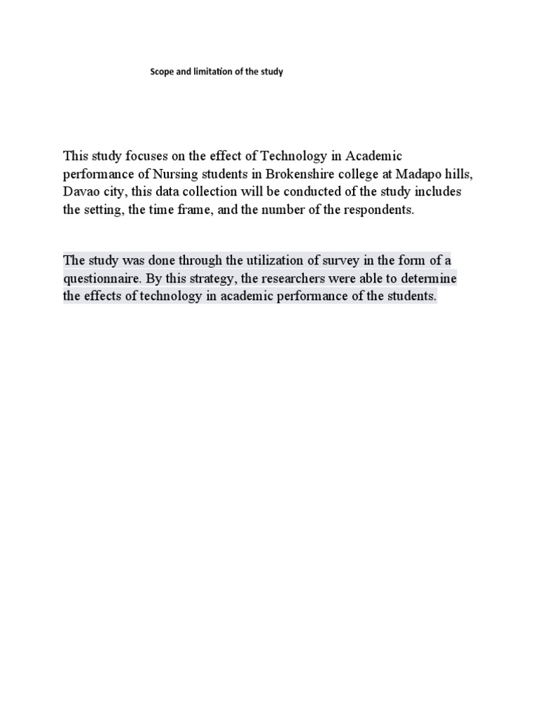 Scope and Limitation of The Studyy | PDF