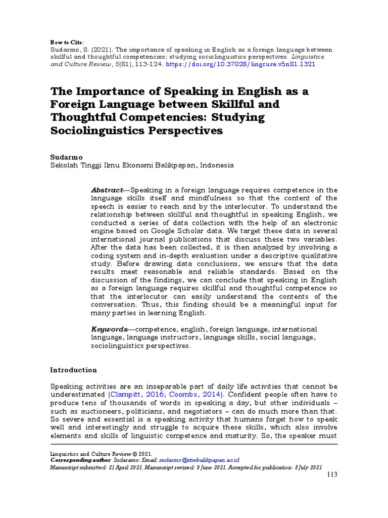 The Importance of Speaking in English As A Foreign Language Between ...