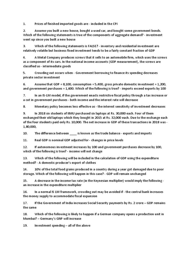 ME Answer | PDF | Fiscal Policy | Economies