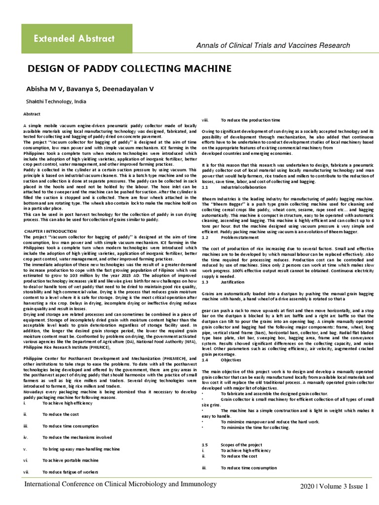 Paddy Collecting Machine Design | PDF | Vacuum Cleaner | Rice