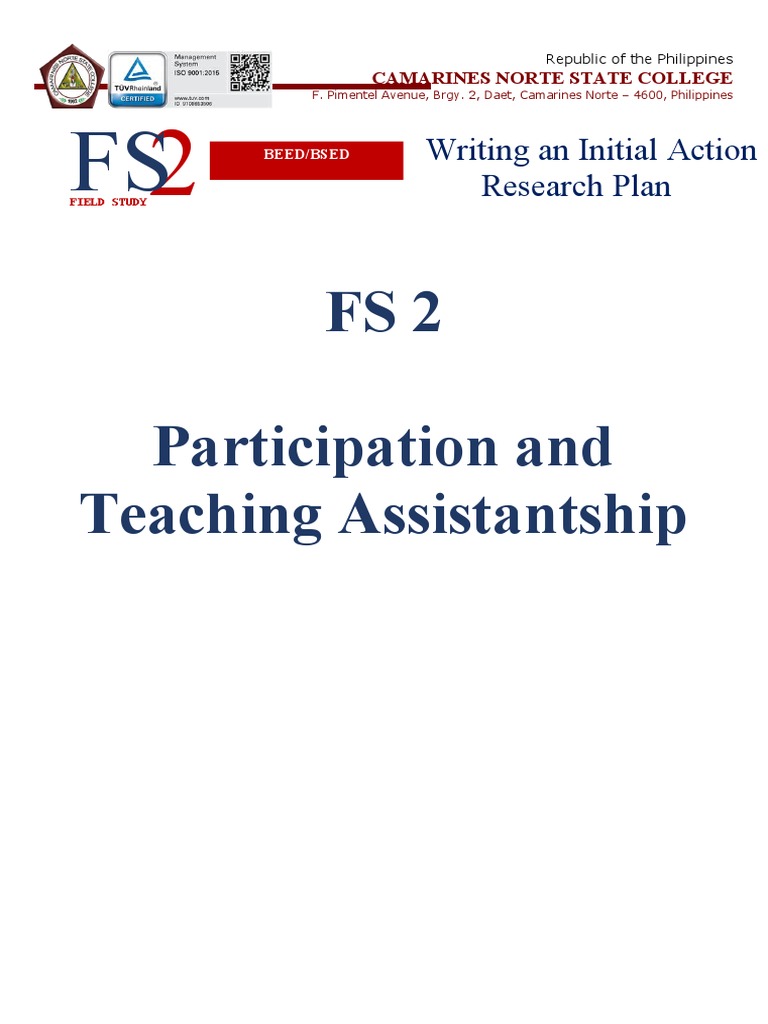 FS2 Participation and Teaching Assistantship: Writing An Initial Action Research Plan | PDF ...