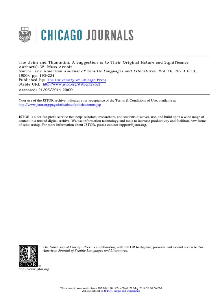 Urim and Thummim: Nature and Significance | PDF