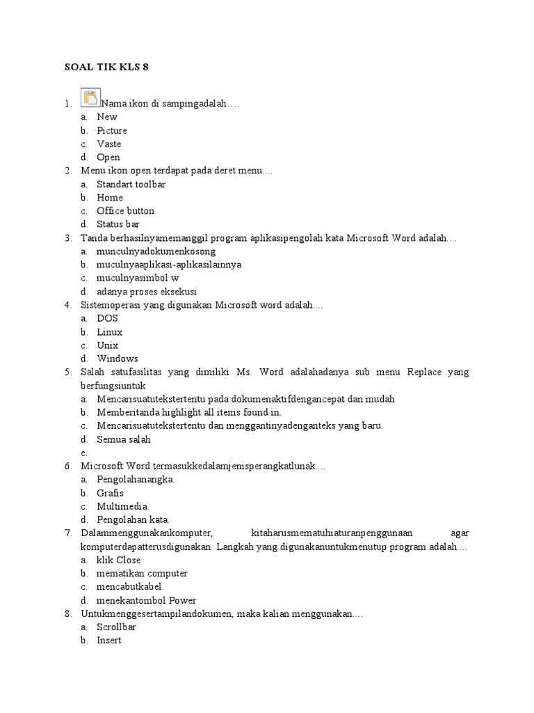 Soal TIK KLS 8 | PDF