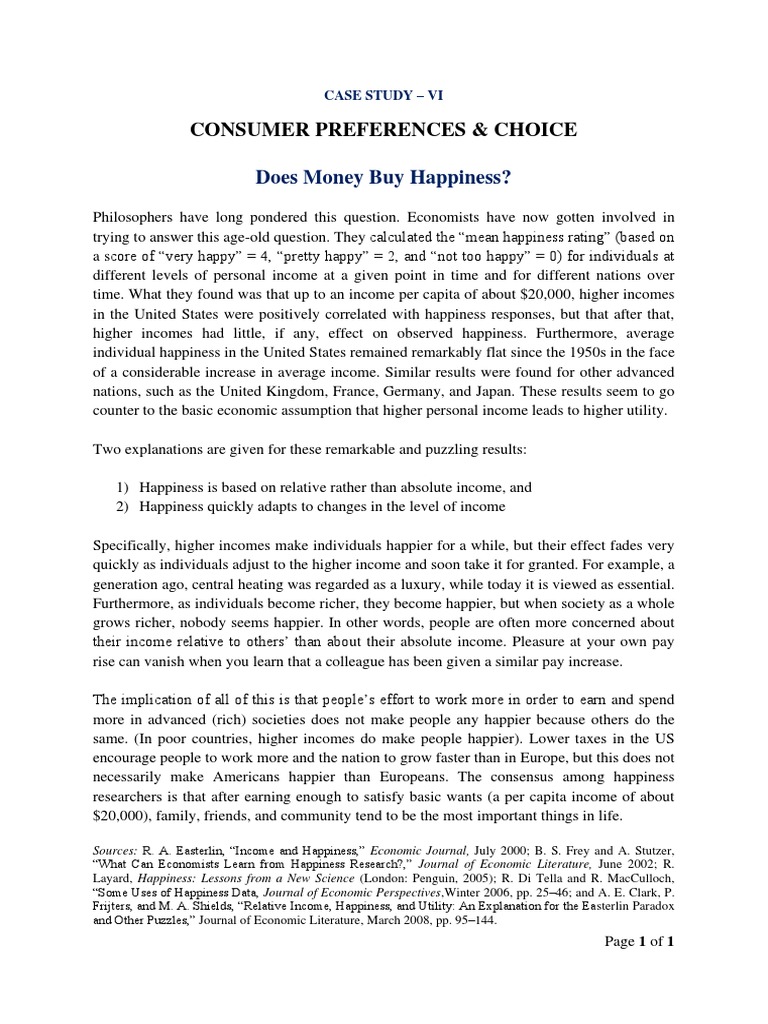 Case-Study (1) Does Money Buy Happiness | PDF | Happiness | Income