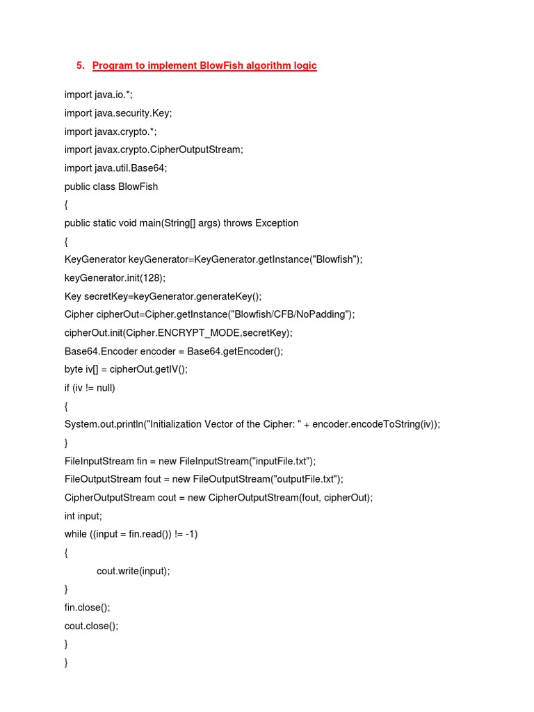Program To Implement Blowfish Algorithm Logic | PDF
