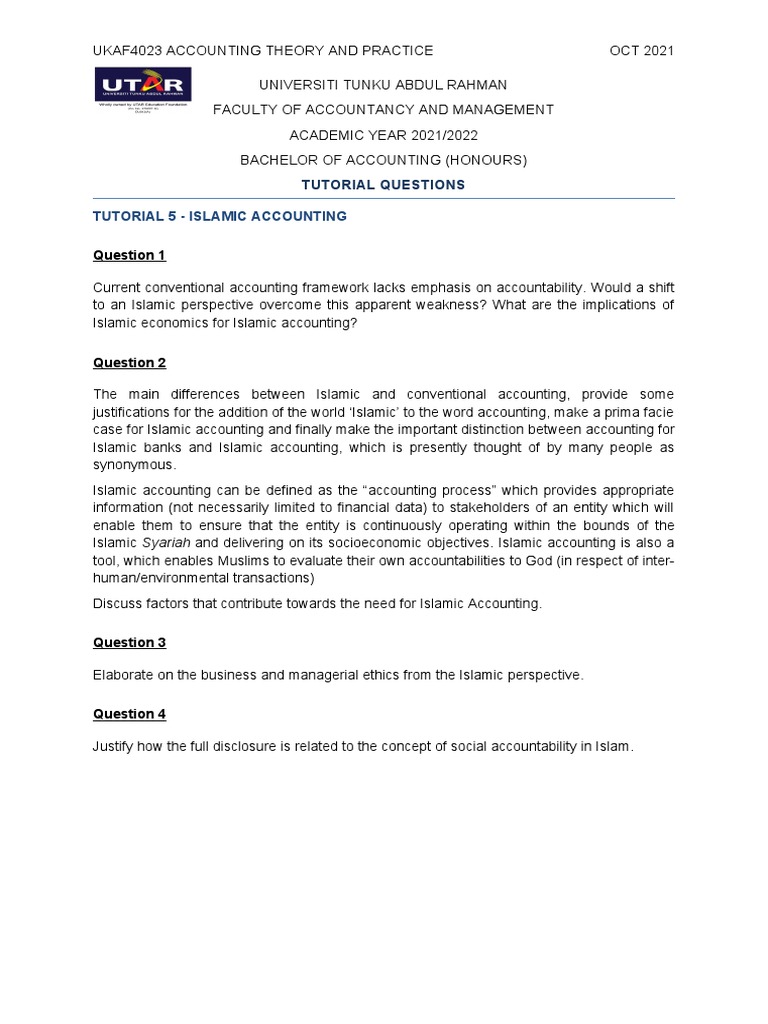 Tutorial 5 - Islamic Accounting | Download Free PDF | Accounting | Sharia