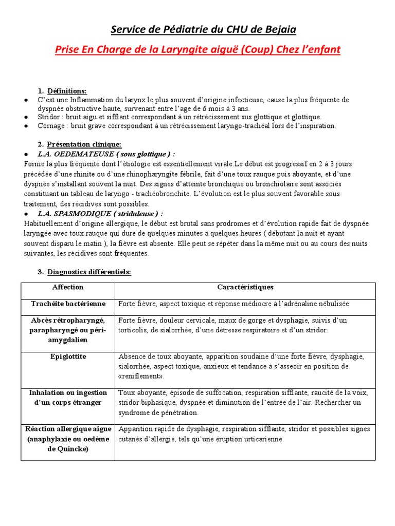 PEC de La Laryngite Aigue Chez L'enfant | PDF | Maladies et troubles ...