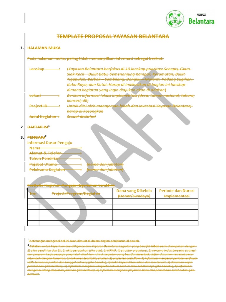 Template Proposal Yayasan Belantara: Halaman Muka | PDF