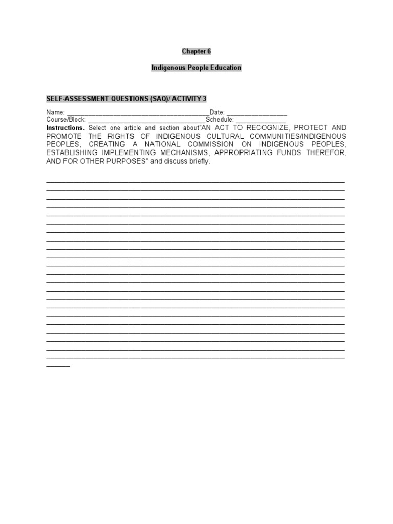 Chapter 6 SELF ASSESSMENT RPH IPE | PDF | Indigenous Peoples | Human Rights