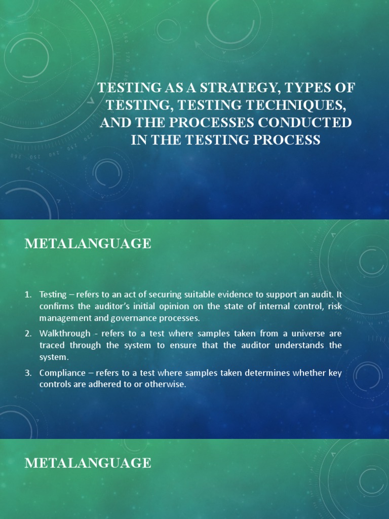 Testing As A Strategy, Types of Testing, Testing Techniques, and The ...