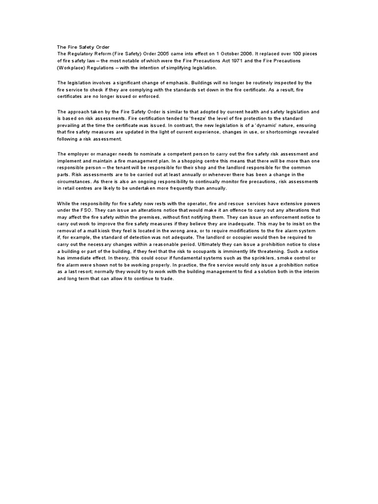 The Fire Safety Order | PDF | Safety | Fire Safety
