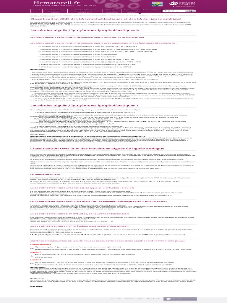 Classification OMS 2022 des leucémies et lymphomes | PDF | Leucémie ...