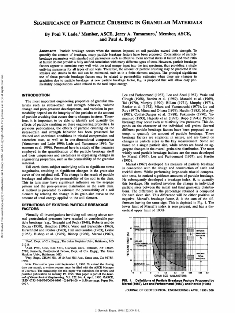 ( (1996) Lade Et Al.) - Significance of Particle Crushing in Granular ...