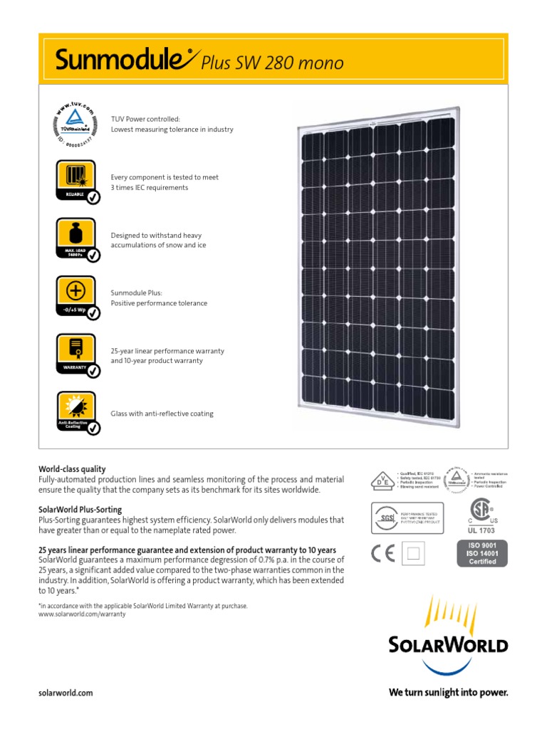 Solarworld Sw280 Datasheet 146961 | PDF | Electromagnetism | Electronics