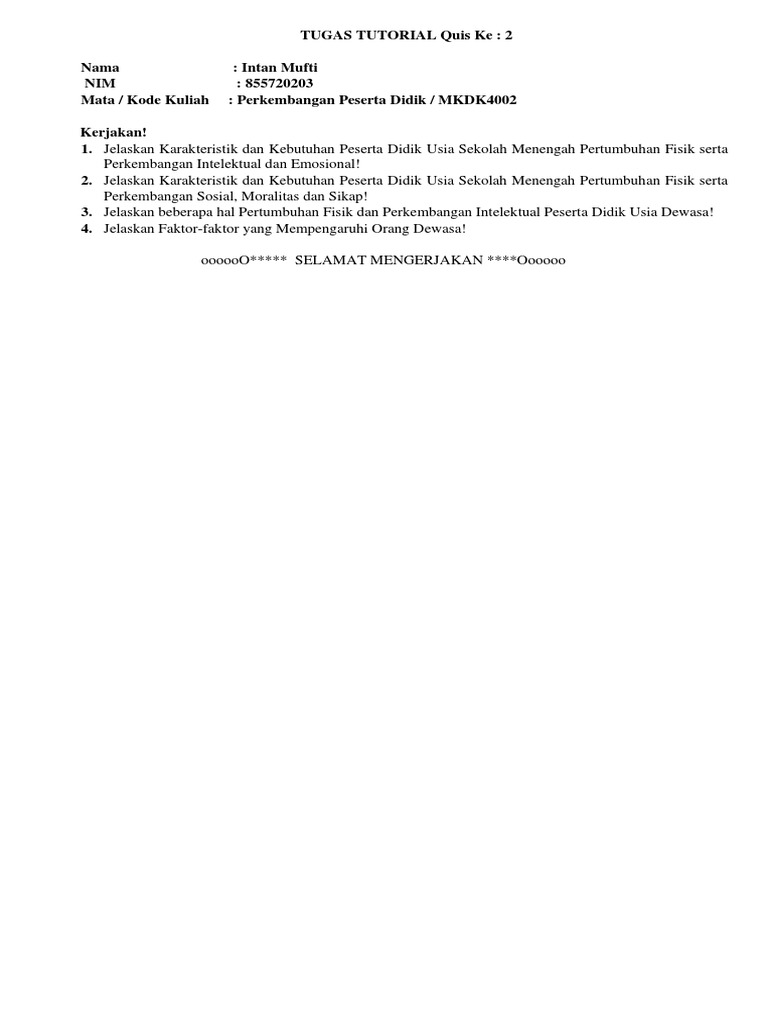 Jawaban Tugas Tutorial QUIS 2 PPD | PDF