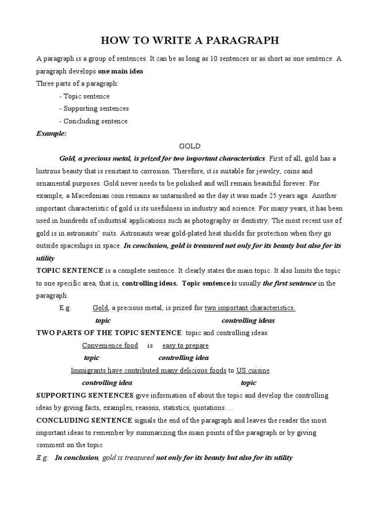 How To Write A Paragraph | PDF | Paragraph | Gold