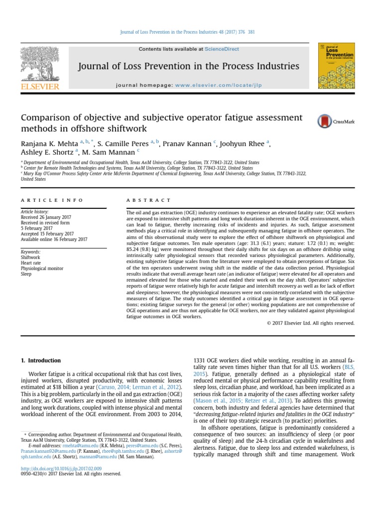 Comparison of Objective and Subjective Operator Fatigue Assessment ...