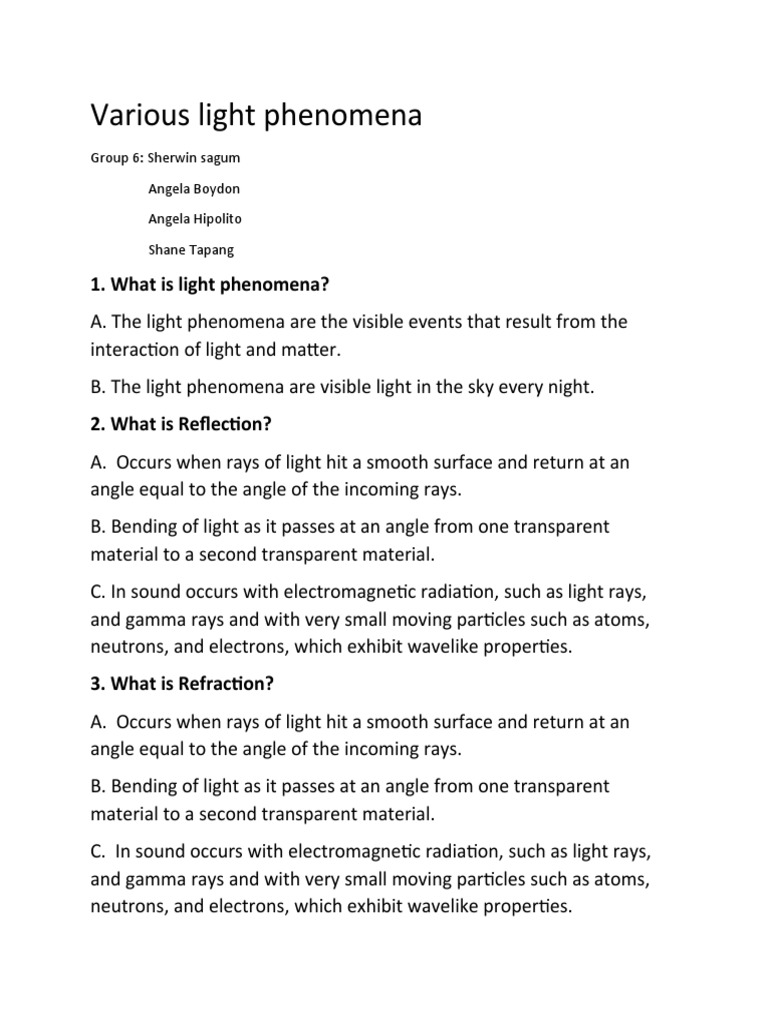 Various Light Phenomena Pdf
