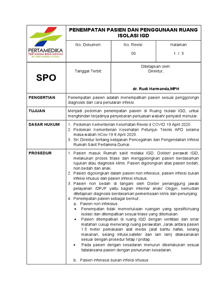 SPO Alur Masuk Pasien Ruang Isolasi Igd | PDF