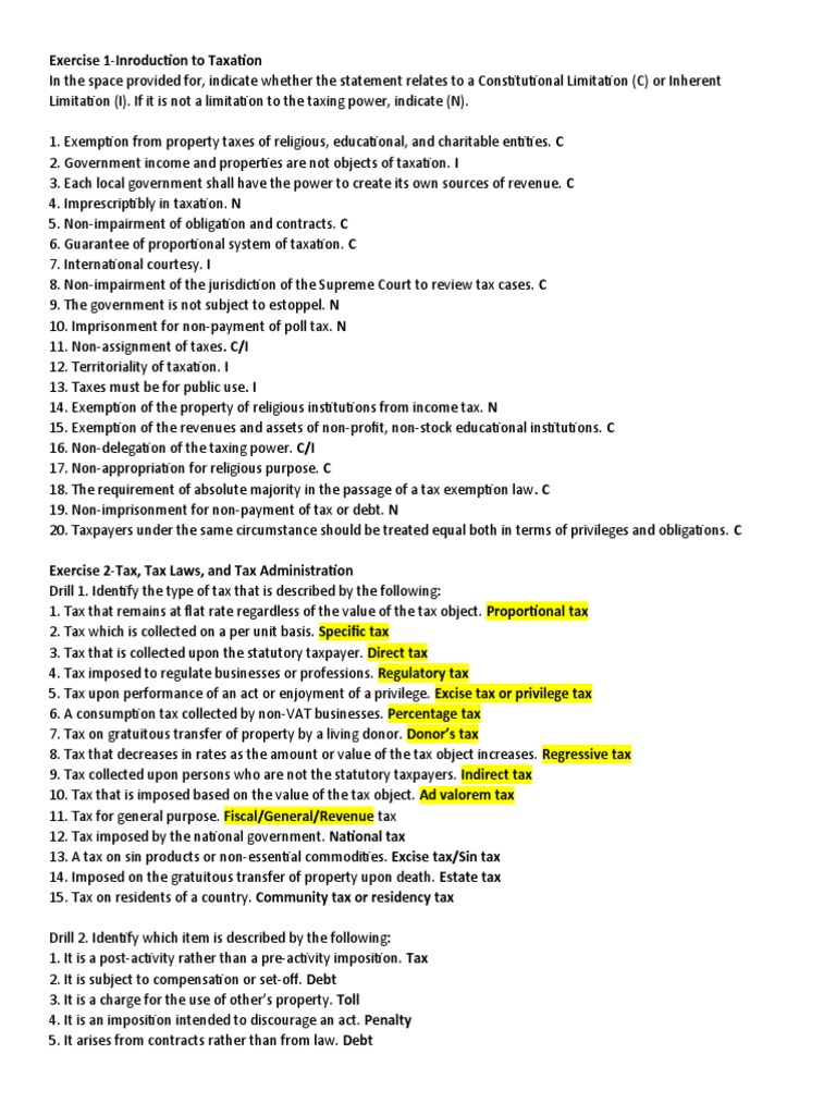 Compilation Of Exercises Pdf Taxes Gross Income