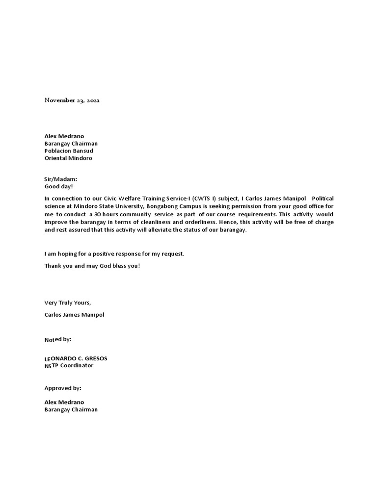 Request - Letter To The Barangay | PDF