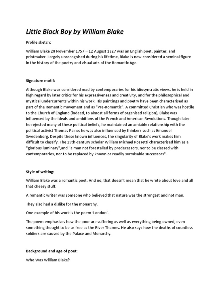 Analysis of Little Black Boy by William Blake | PDF | William Blake