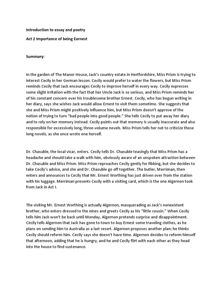 Act 2 Summary of Earnest | PDF | The Importance Of Being Earnest