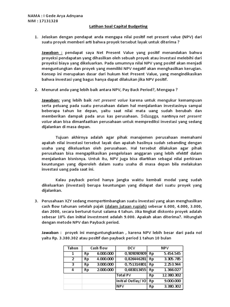 Latihan Soal Capital Budgeting | PDF