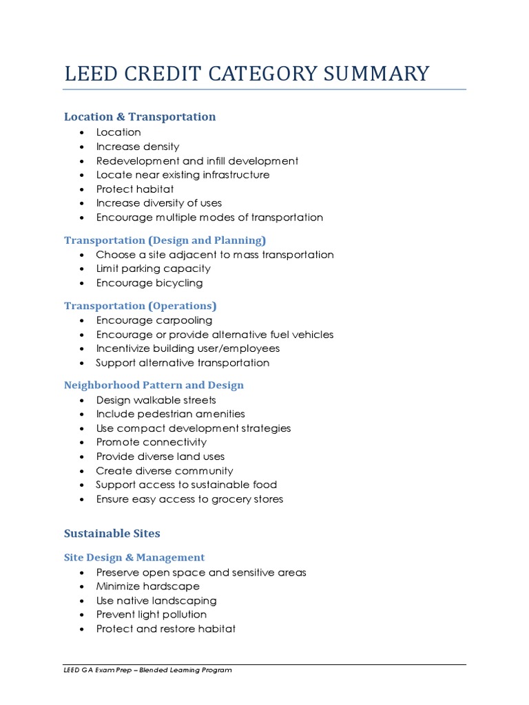 06 - LEED Category Summary | PDF | Transport | Waste Management