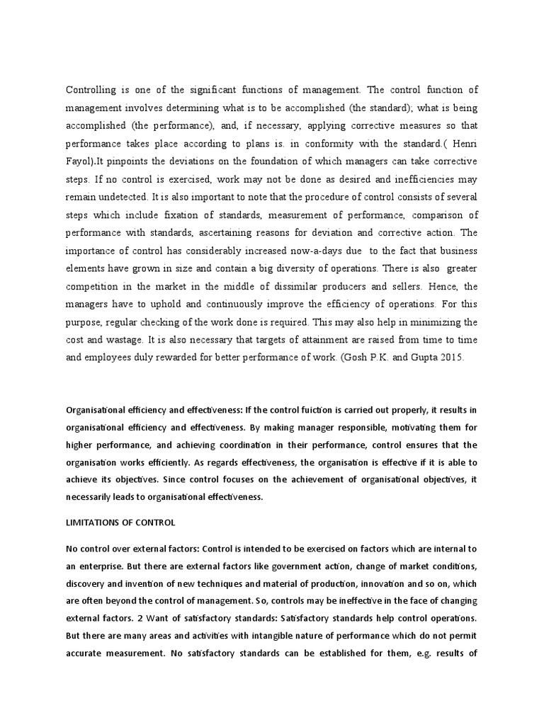 Controlling Is One of The Significant Functions of Management | PDF ...