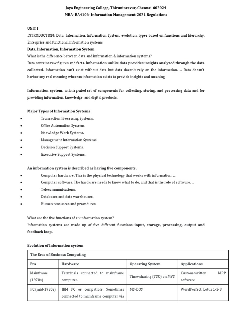 BA4106 - Information Management - Notes - Unit-1 | PDF | Software ...