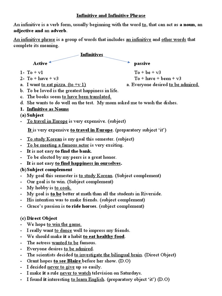 21-Infinitive and Infinitive Phrase | PDF | Adverb | Verb