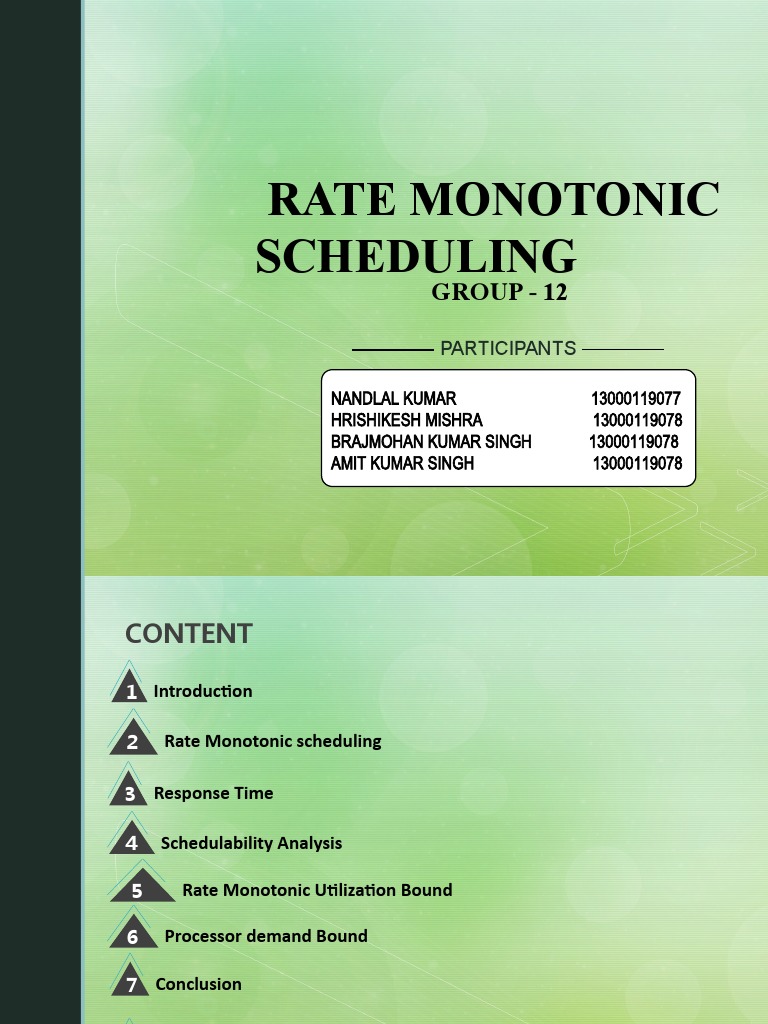 Rate Monotonic Scheduling: Group - 12 | PDF | Scheduling (Computing) | Computer Architecture