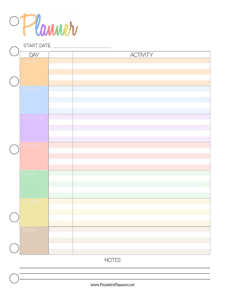 Monday Start Weekly Planner Color | PDF