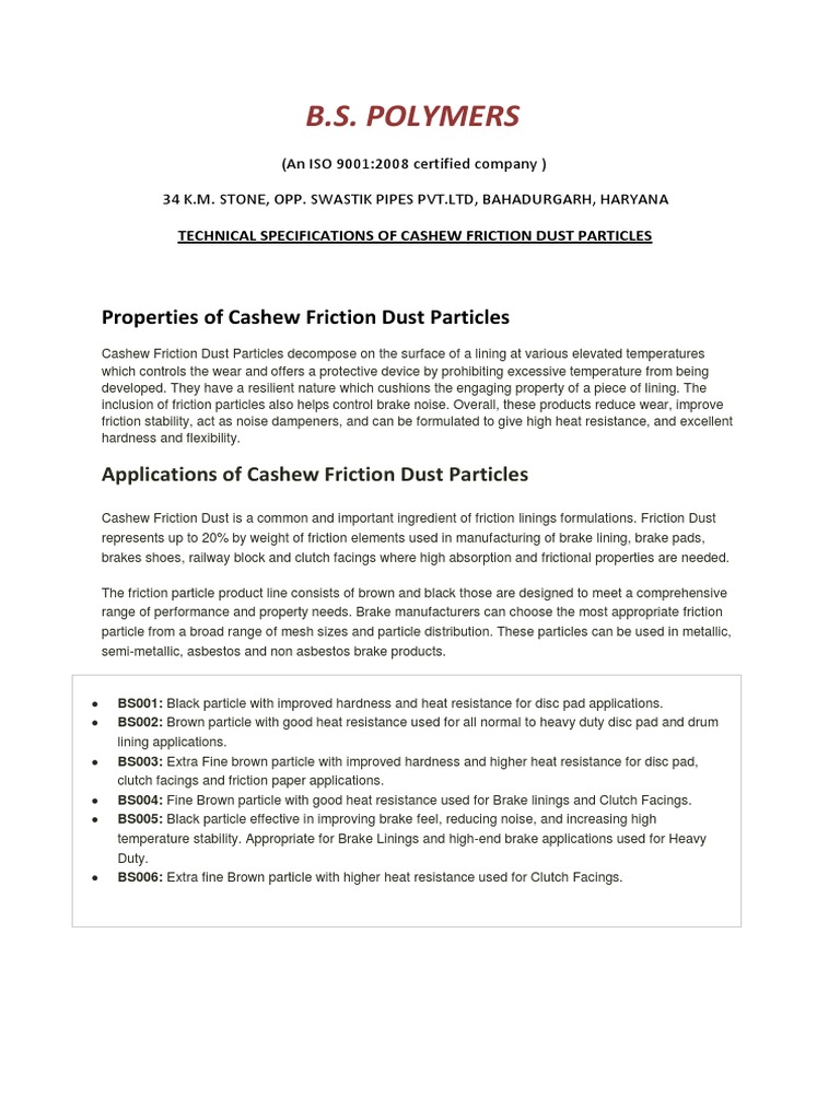 Cashew Friction Dust Particles 1 | PDF | Brake | Friction