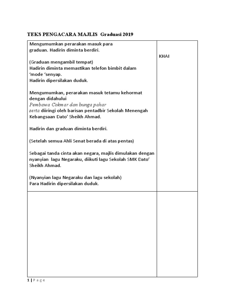 TEKS PENGACARA MAJLIS Graduasi 2019 New | PDF