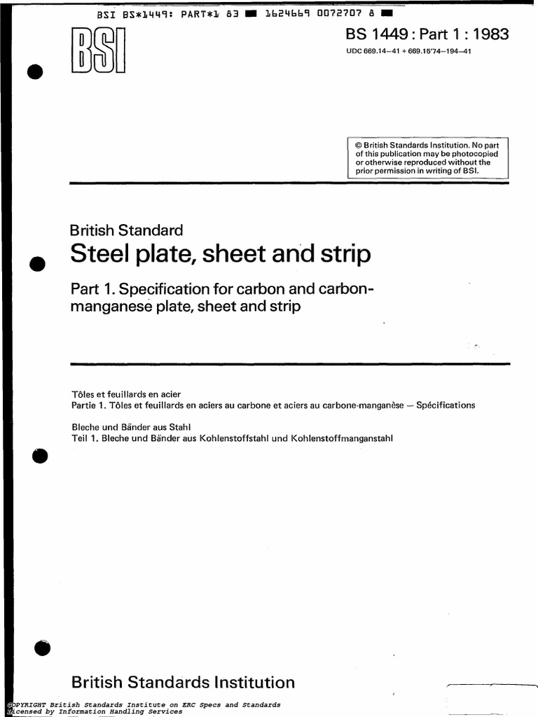 BS 1449-1 - 1983 | Download Free PDF | Rolling (Metalworking) | Sheet Metal