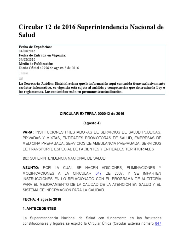 Modificaciones a la Circular 12 de 2016 | PDF | Auditoría